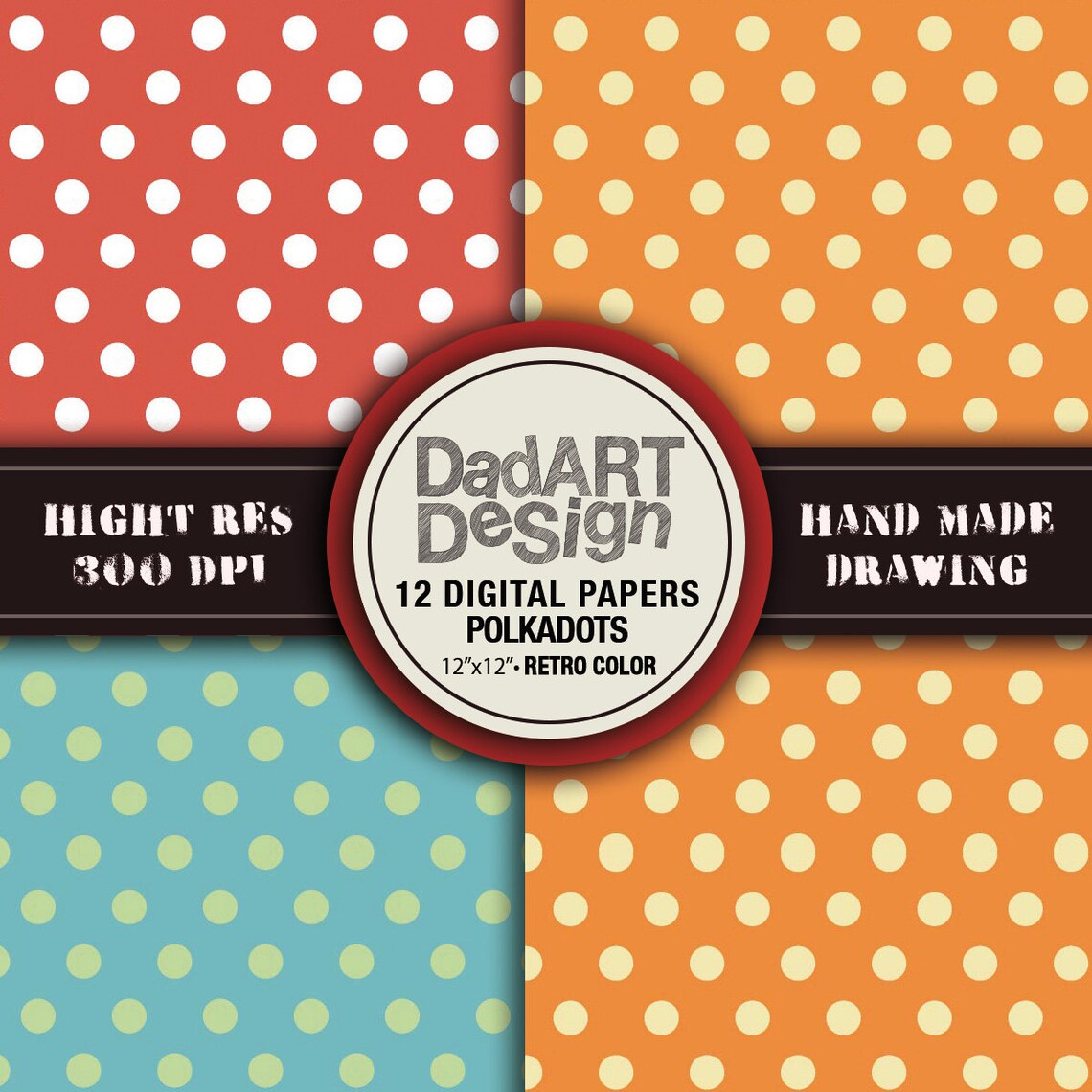 12 Retro Polkadots Pattern, Digital Paper - Wallpaper - - Etsy