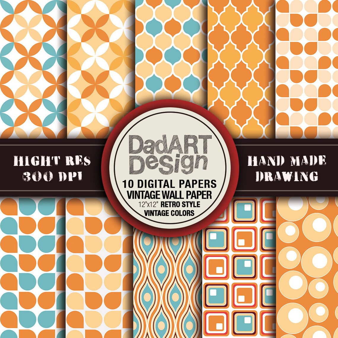 Vintage Wall Paper Retro Style Digital Papers - Seamless Pattern - 10 ...