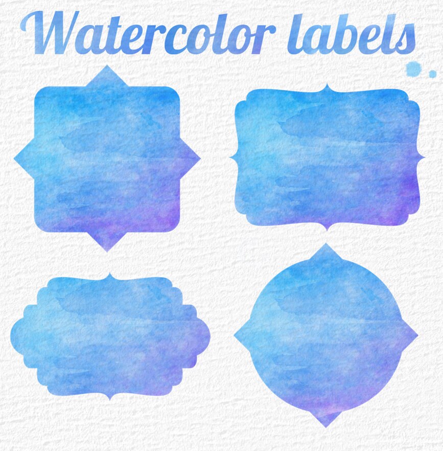 Blue Watercolor Labels, Hand Drawn, 16 PNG Hi Res Files Ready to Use - Etsy
