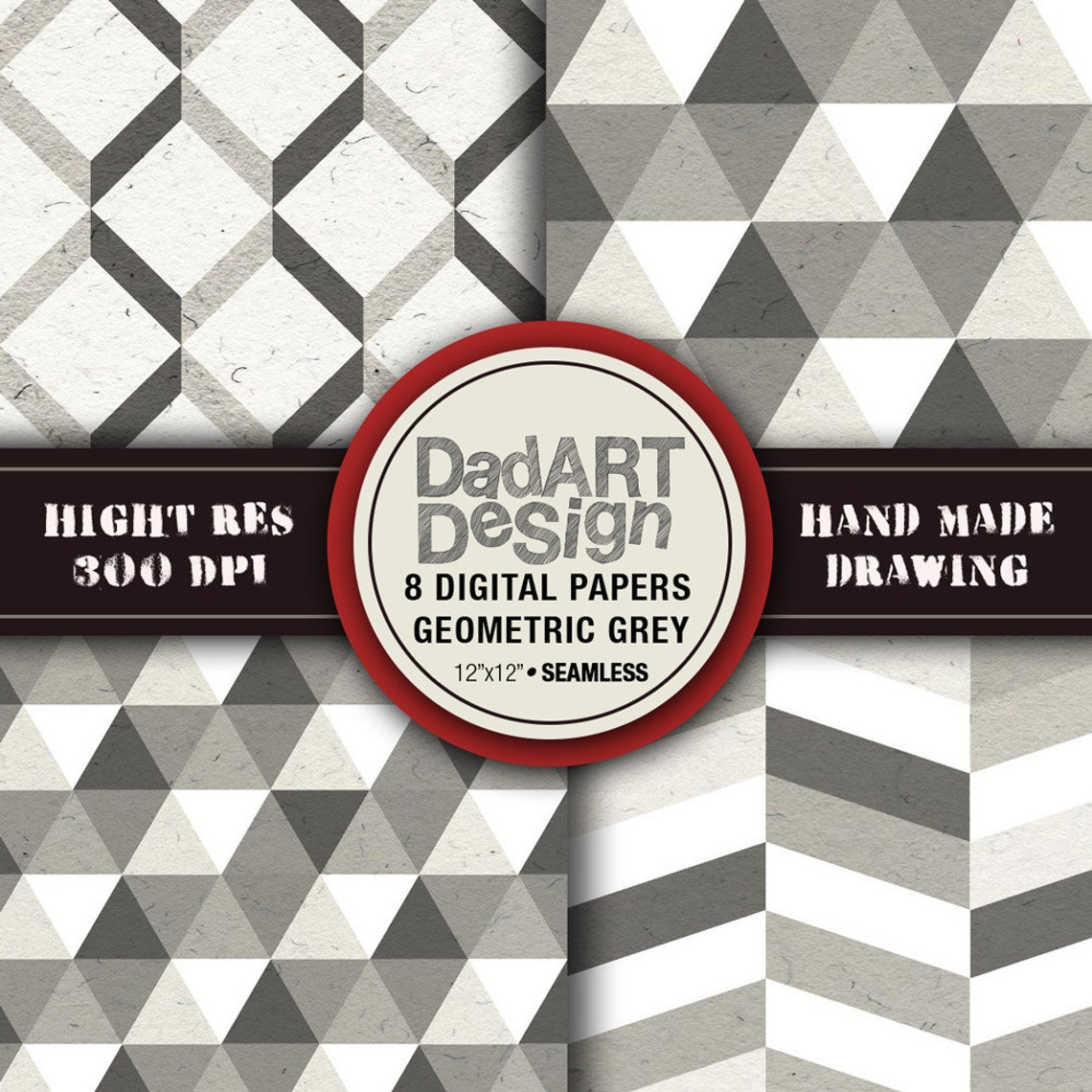 Geometric Grey Digital Paper 8 Sheets Instant Download - Etsy