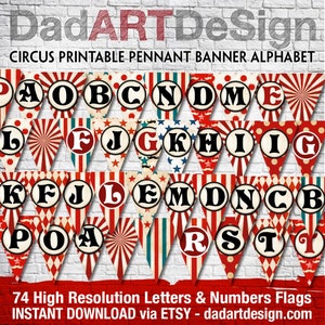 Circus Vintage Printable Pennant Banner Alphabet - Instant Download 74 ...