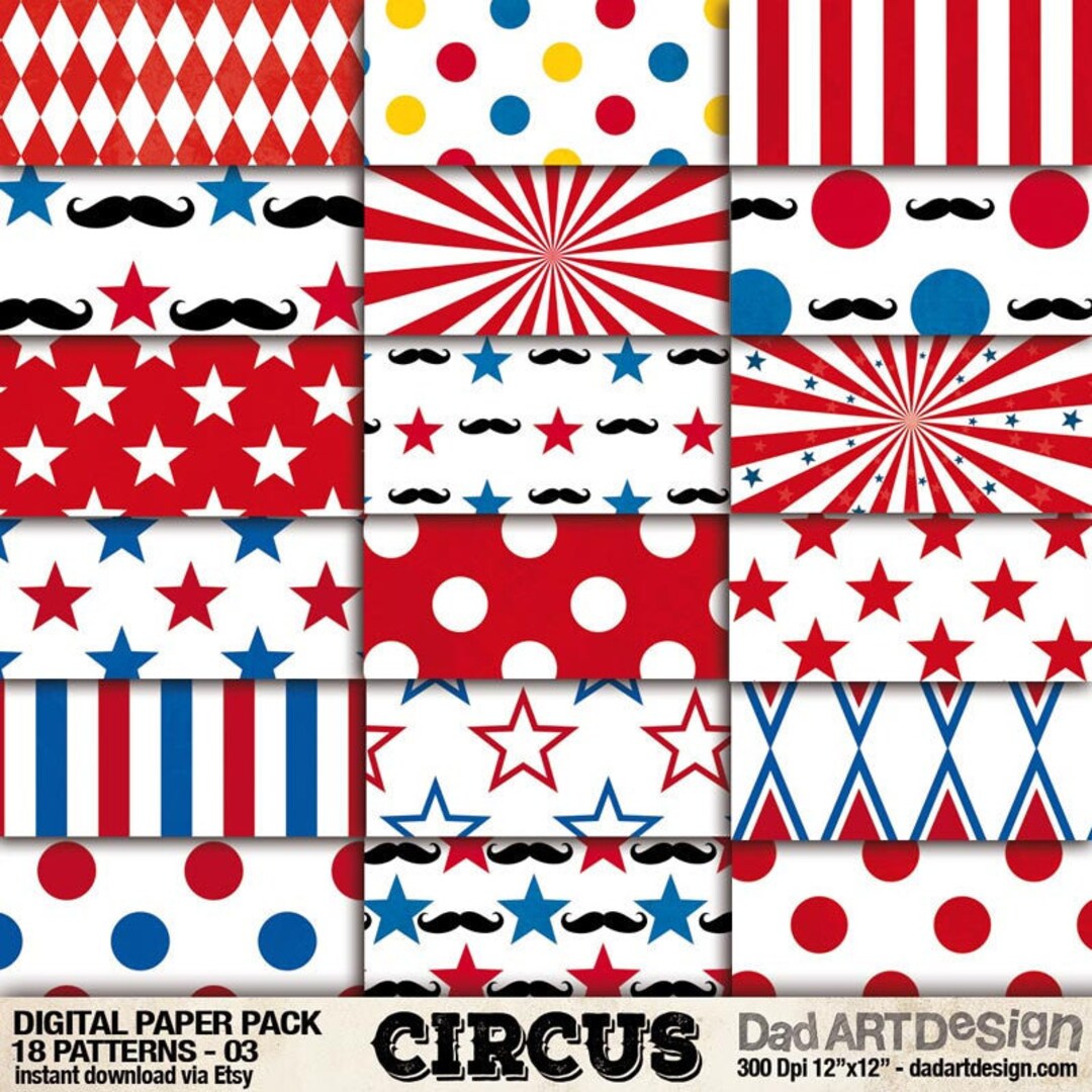 Circus Patterns Digital Paper Pack 03 - Wall Paper - Background ...