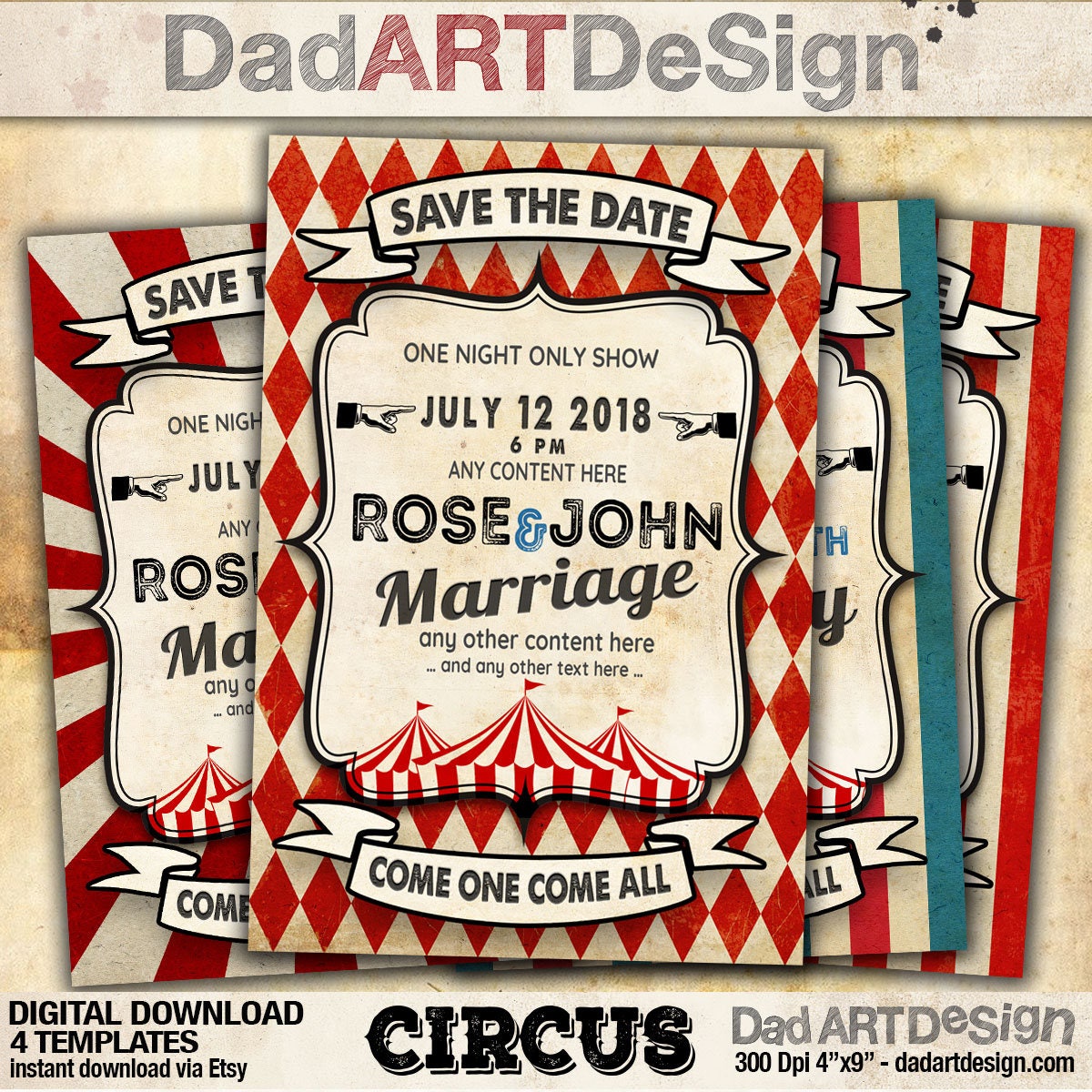 Circus Vintage Custom Card for Your Birthday, Wedding, Show, Baby ...