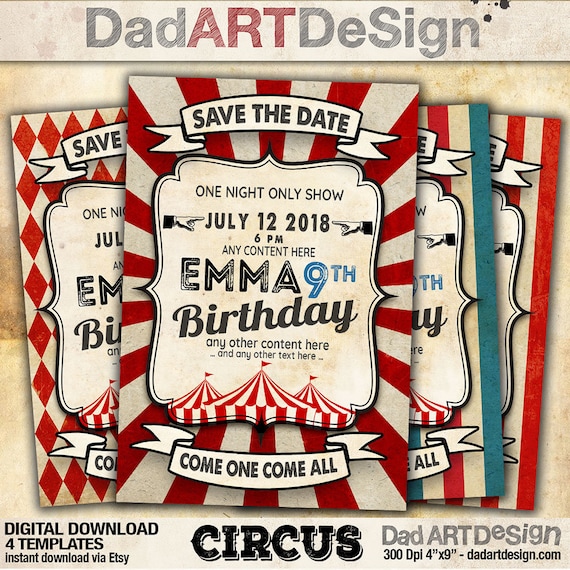 Circus Vintage Custom Card for Your Birthday Wedding Show - Etsy