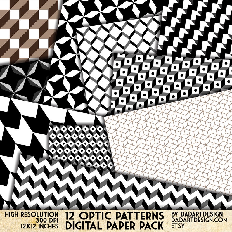 12 Optical Patterns Digital Paper Pack Hi Res Files Instant - Etsy