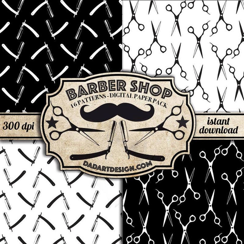 Barber Shop 01 Vintage Patterns Digital Paper Pack - Etsy