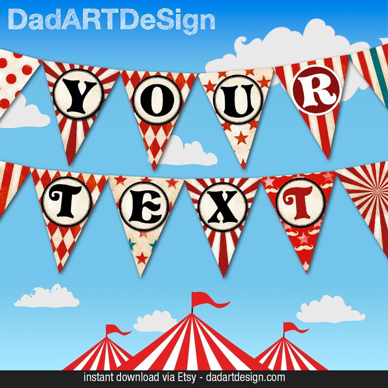 Circus Vintage Printable Pennant Banner Alphabet Instant - Etsy