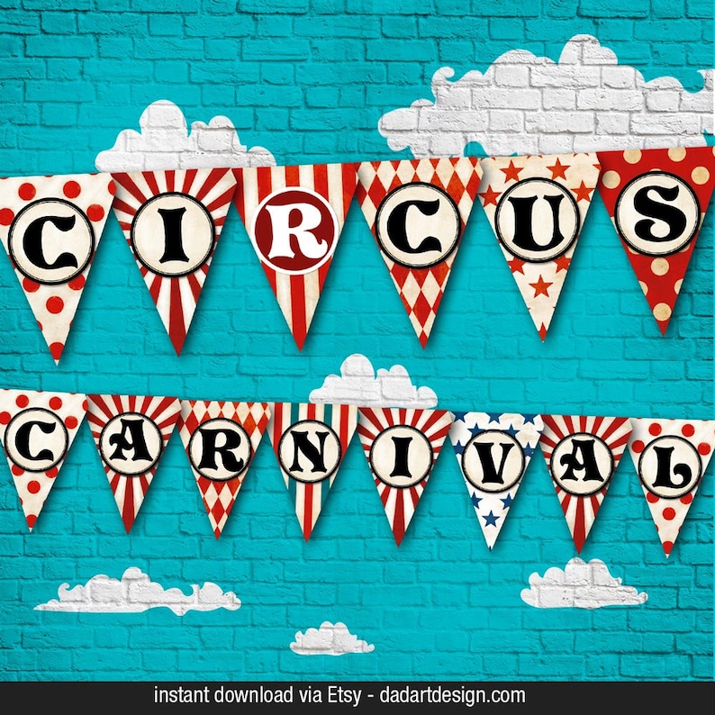 Circus Vintage Printable Pennant Banner Alphabet Instant - Etsy