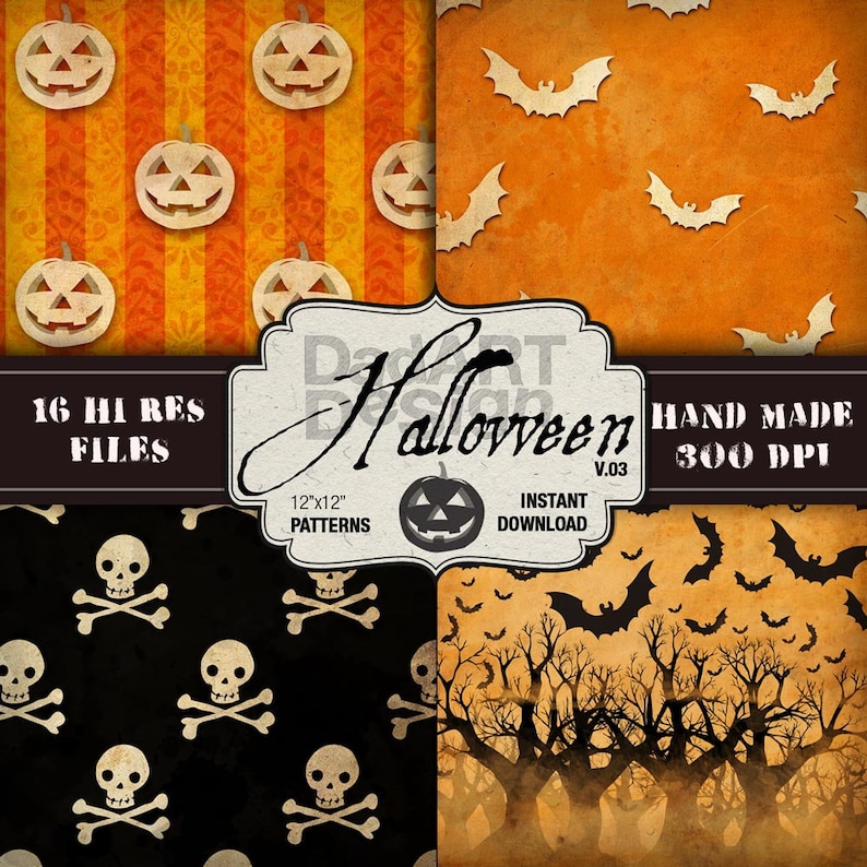 Vintage Halloween Patterns Digital Paper Pack 16 Sheets - V03 - Etsy