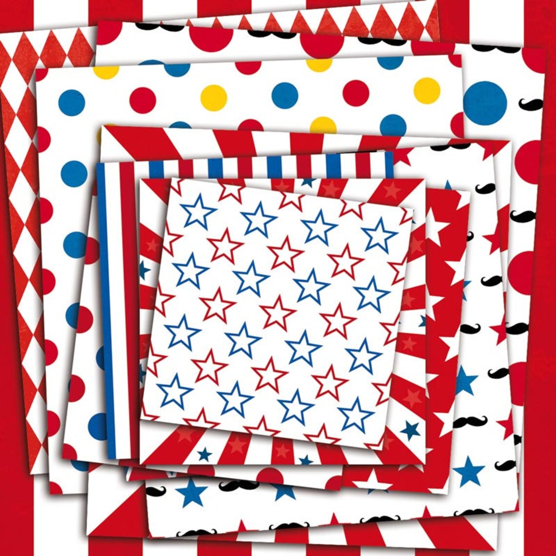 Circus Patterns Digital Paper Pack 03 - Wall Paper - Background ...