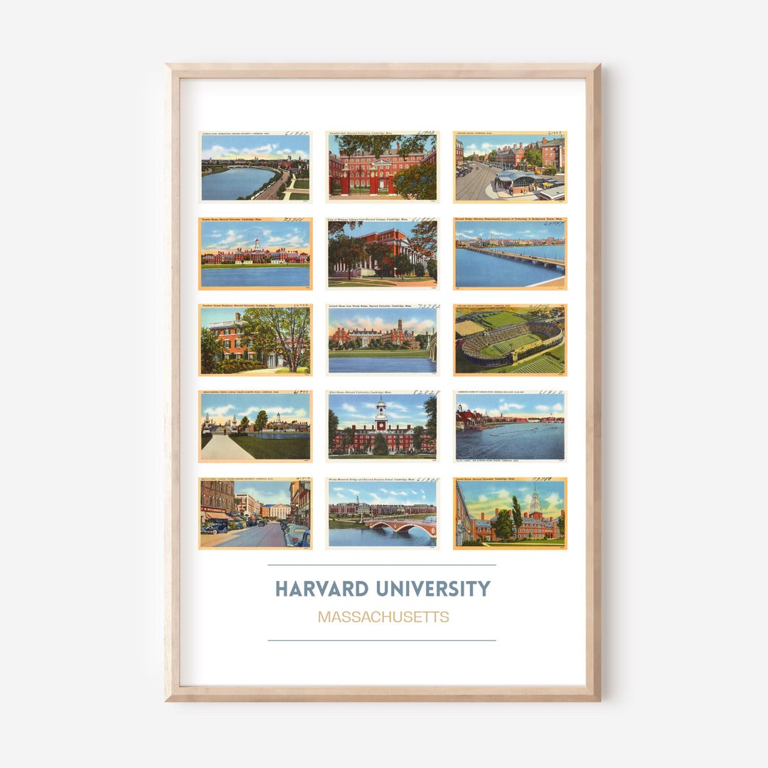 Harvard University Vintage Postcard Poster | Cambridge, MA Harvard ...