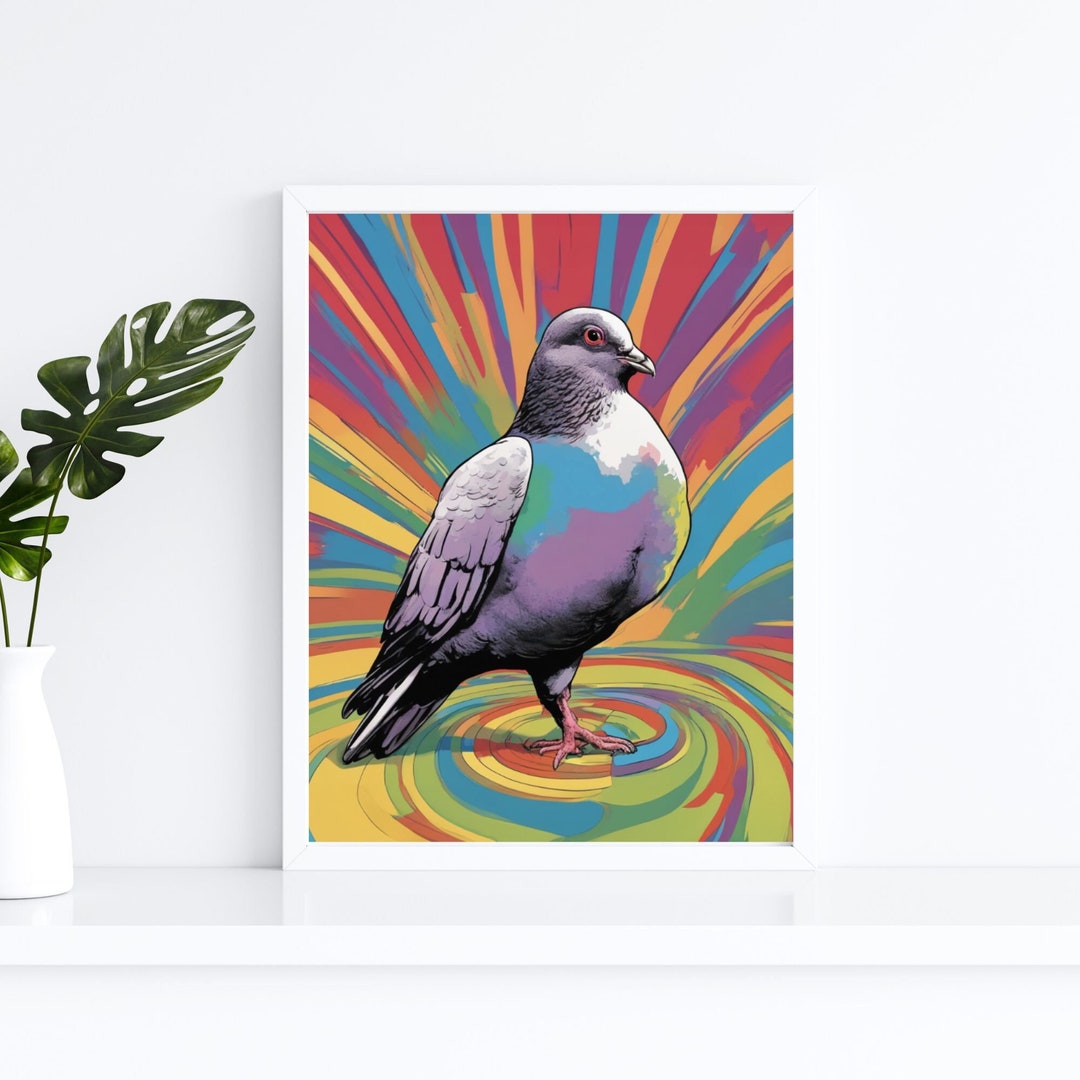 Pigeon Pop-art Print | Rainbow Swirl Pigeon Print | Pop Art Bird Poster ...