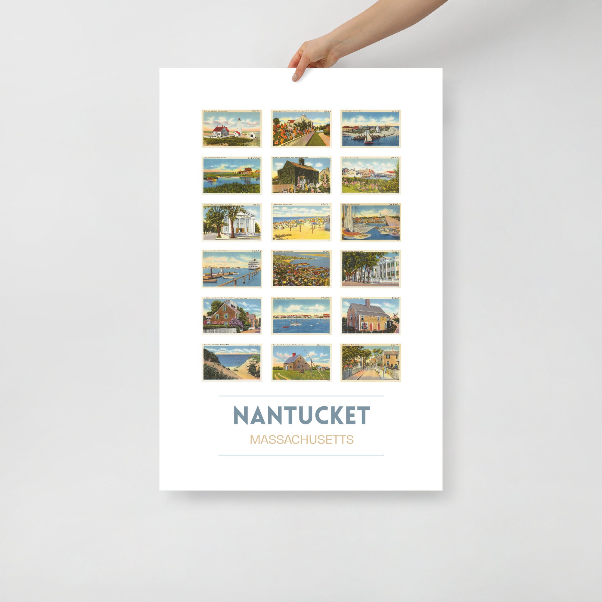 Nantucket, MA Vintage Postcard Poster | Nantucket Travel Print ...