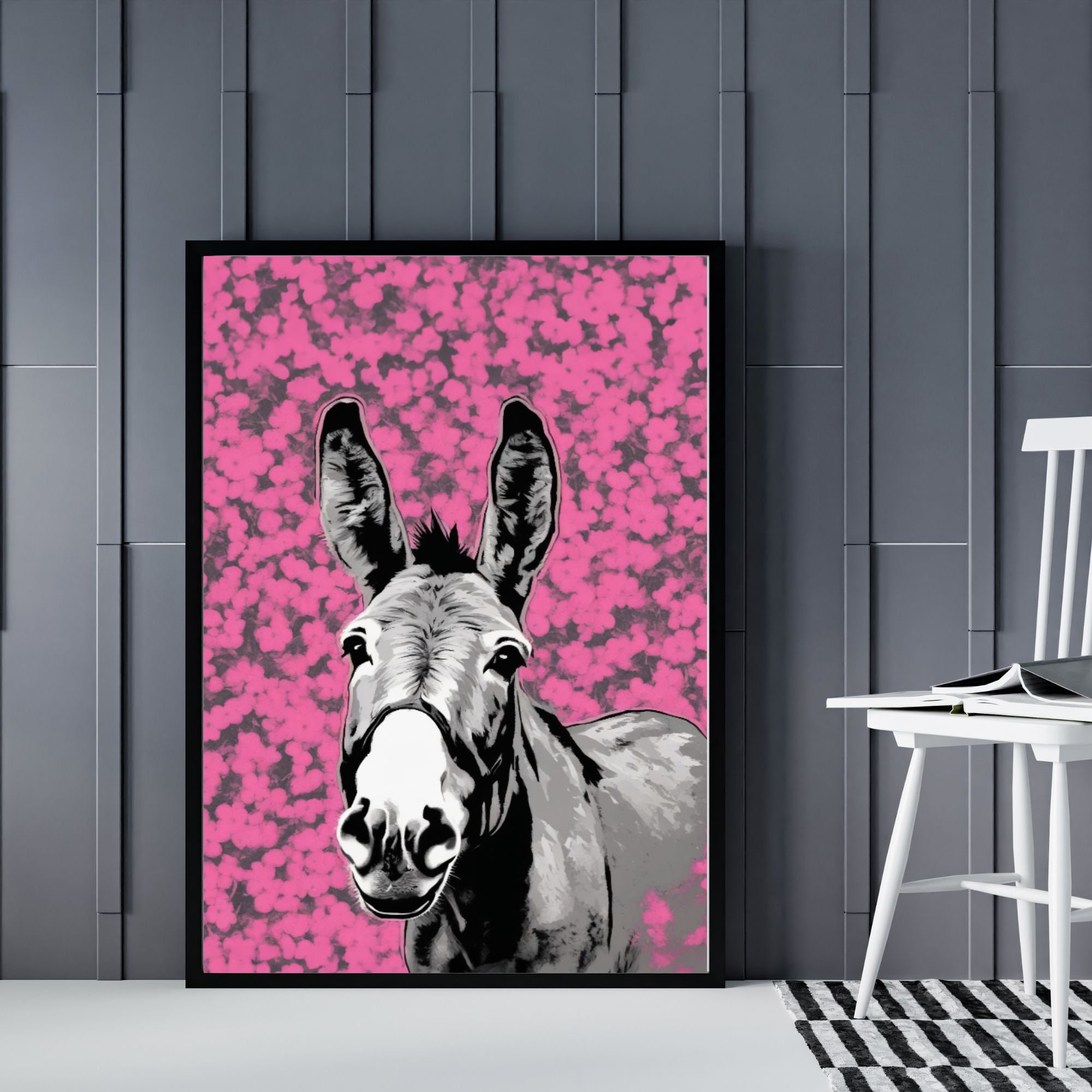 Donkey Art Print | Pink Floral Mule Wall Art | Pink Pop Art Print ...