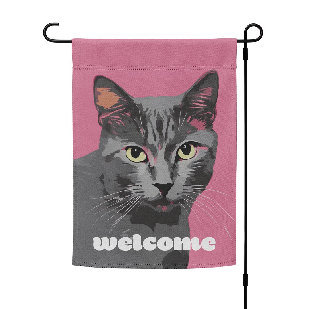 Cat Welcome Flag | Double-sided Grey Cat Yard Flag | Indoor/outdoor ...