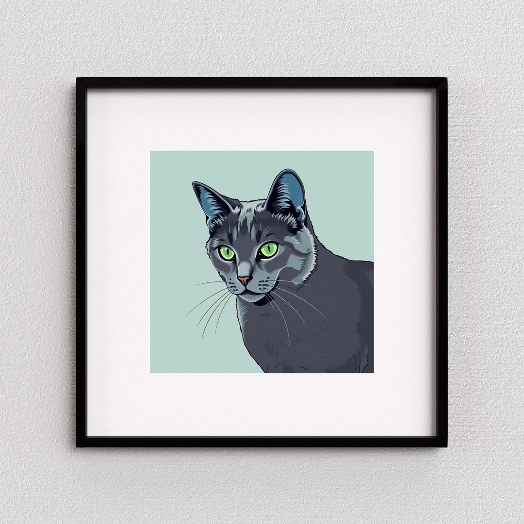 Grey Cat Pop-art Print | Grey Cat Wall Art | Grey Cat Art Print | Green ...