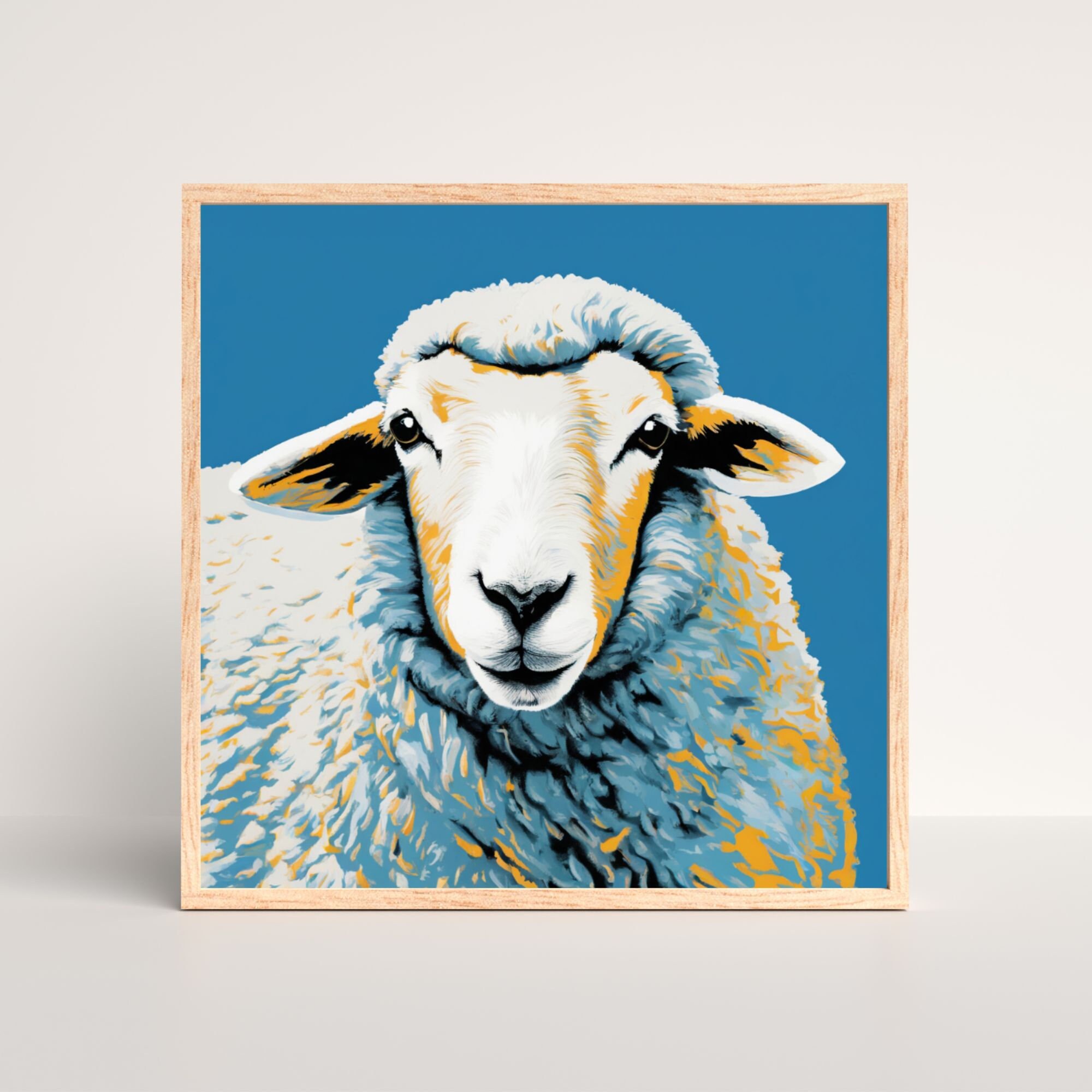 Pop Art Sheep Art Print Blue and Yellow Sheep Wall Art Sheep Poster ...