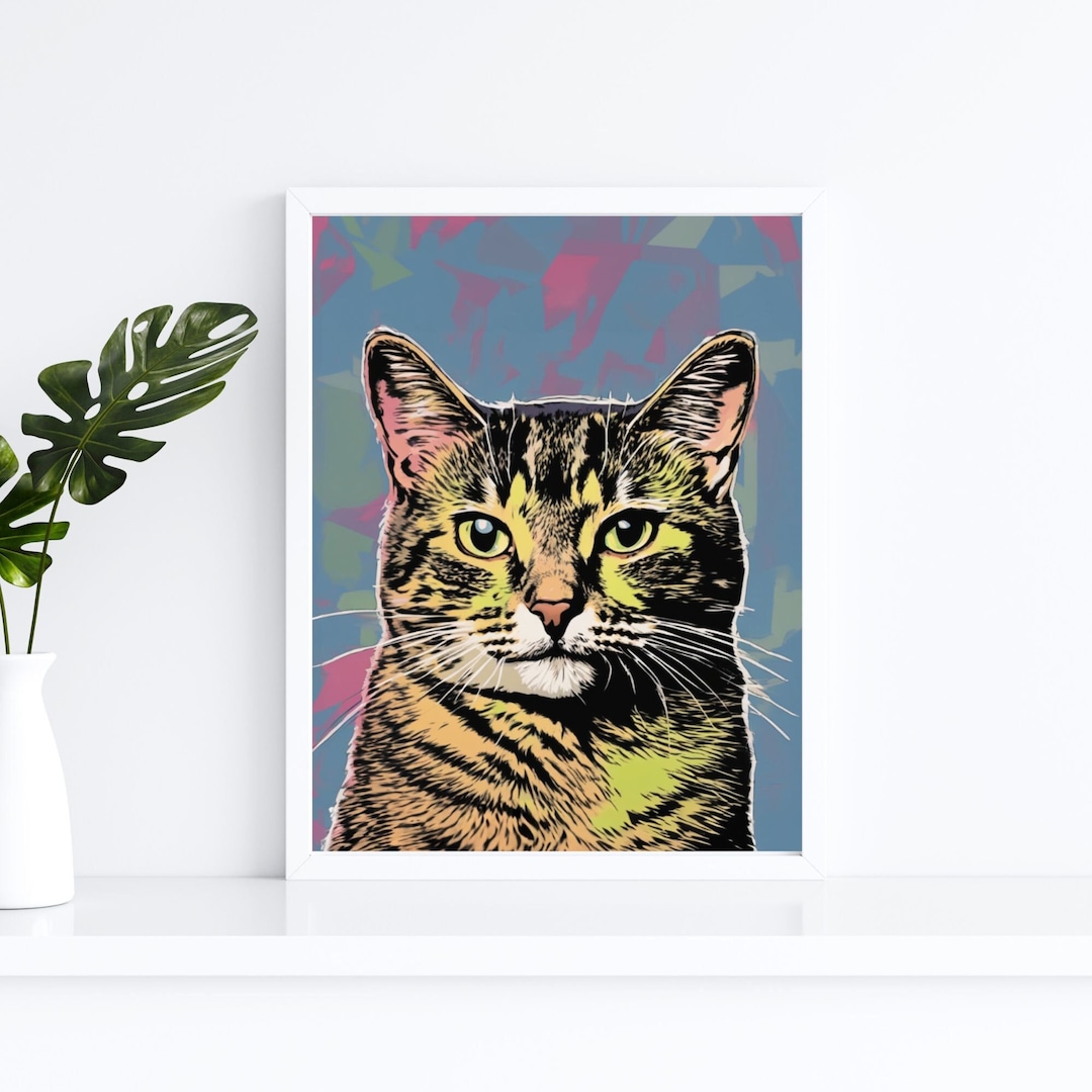 Tabby Cat Pop Art PRINTABLE Wall Art | Striped Cat Art Print | 90s Cat ...