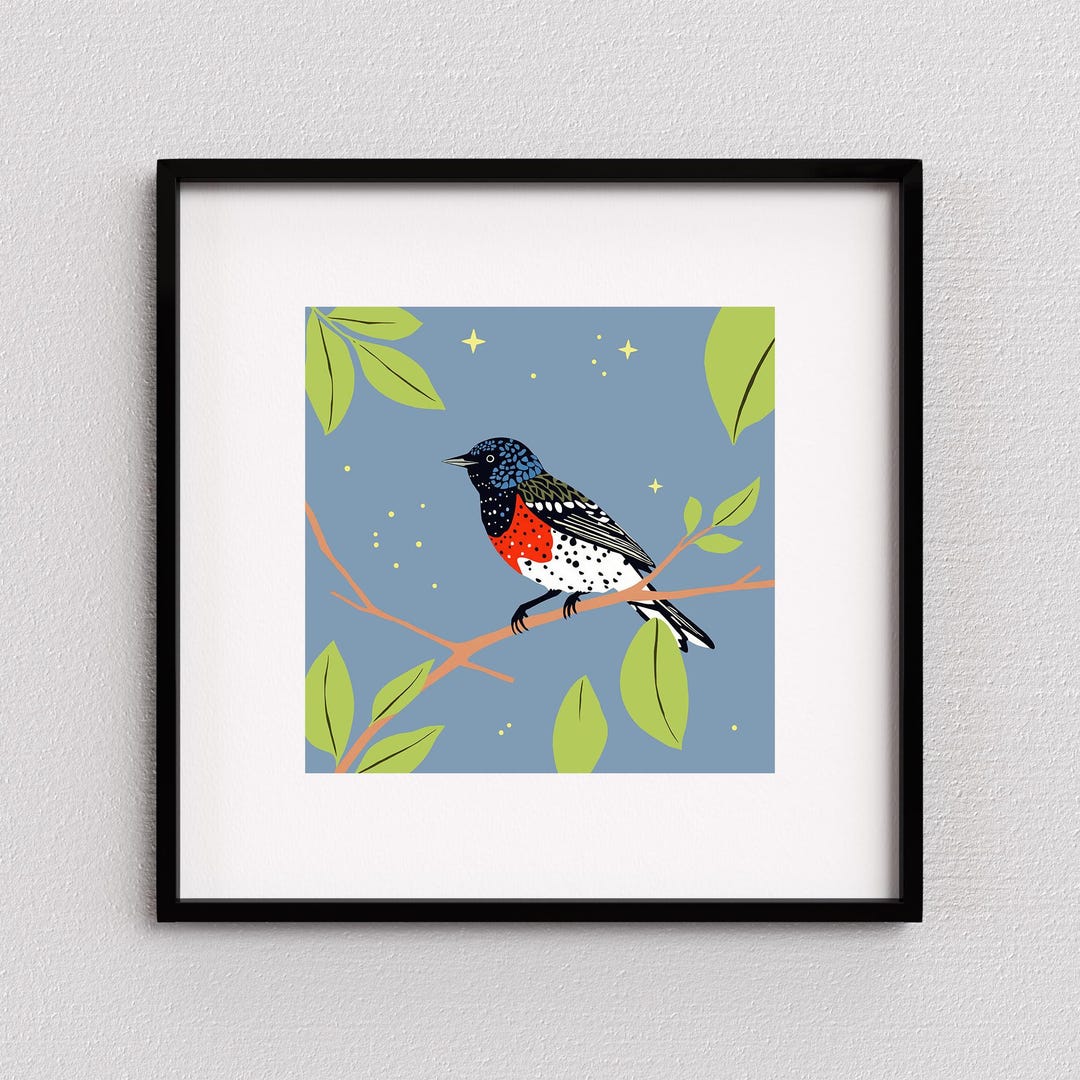 Printable Starling on Night Sky Art | Bird Illustration | Large Bird ...