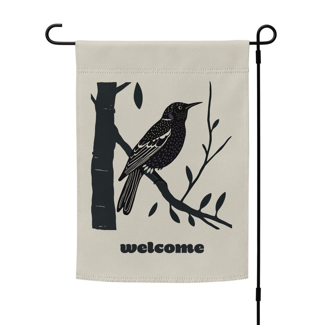 Starling Folk Art Welcome Flag | Bird Garden Flag | Double-sided Bird ...