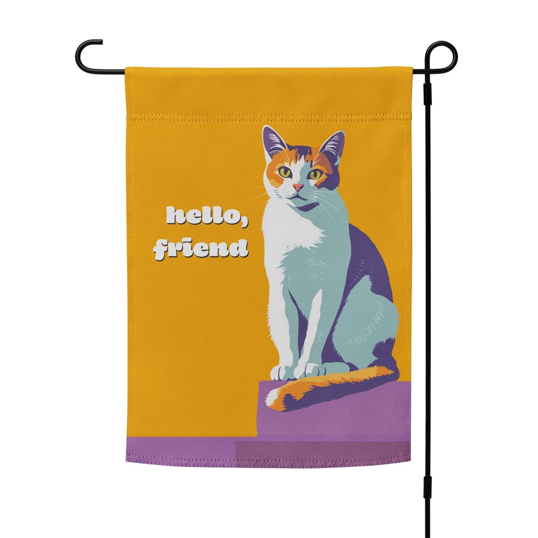 Modern Cat Welcome Flag | "hello, Friend" Yellow Cat Garden Flag ...