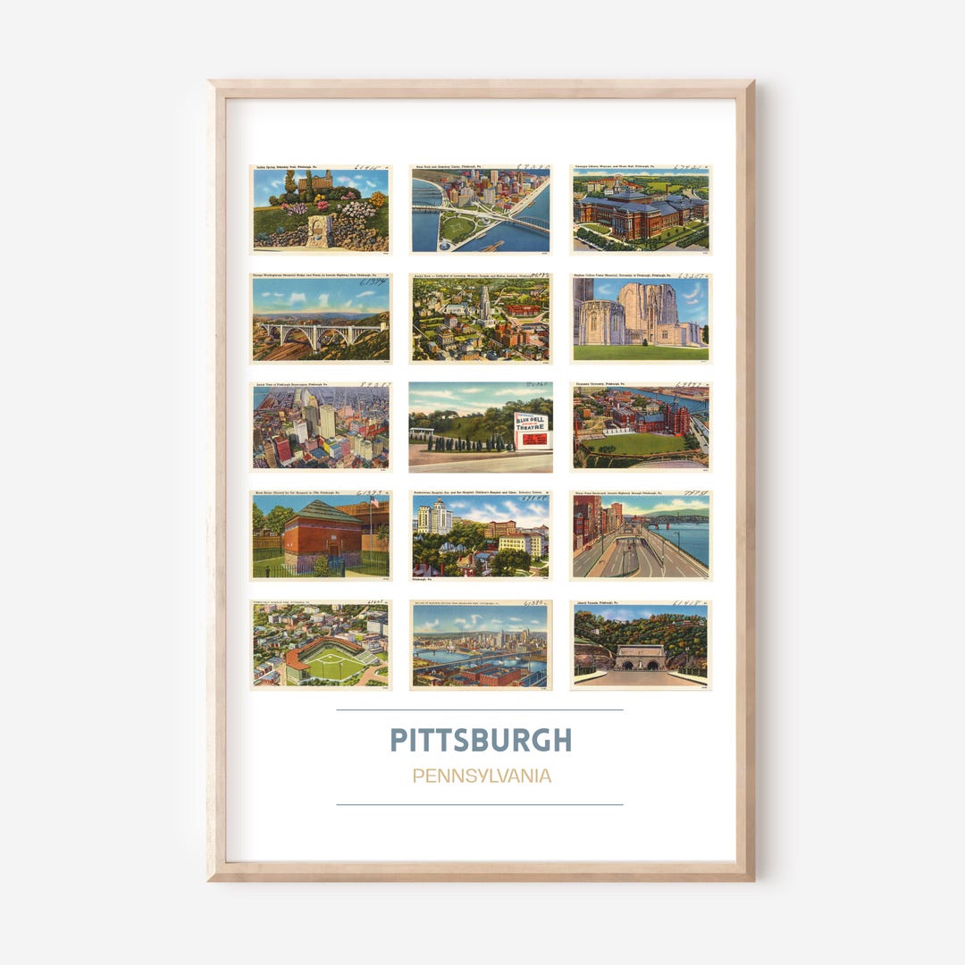 Pittsburgh, PA Vintage Postcard Poster | Pittsburgh Travel Print ...