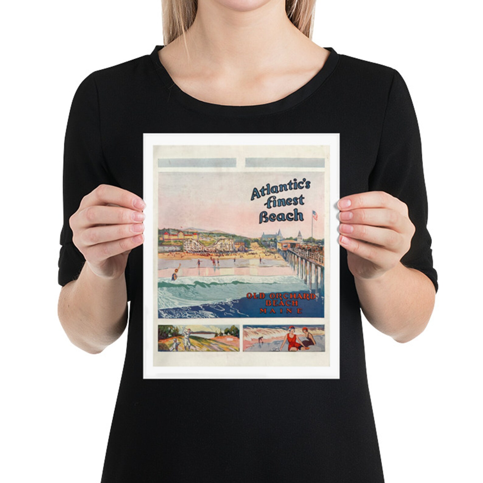 Old Orchard Beach Maine Wall Art | Authentic 1950s Maine Advertisement ...