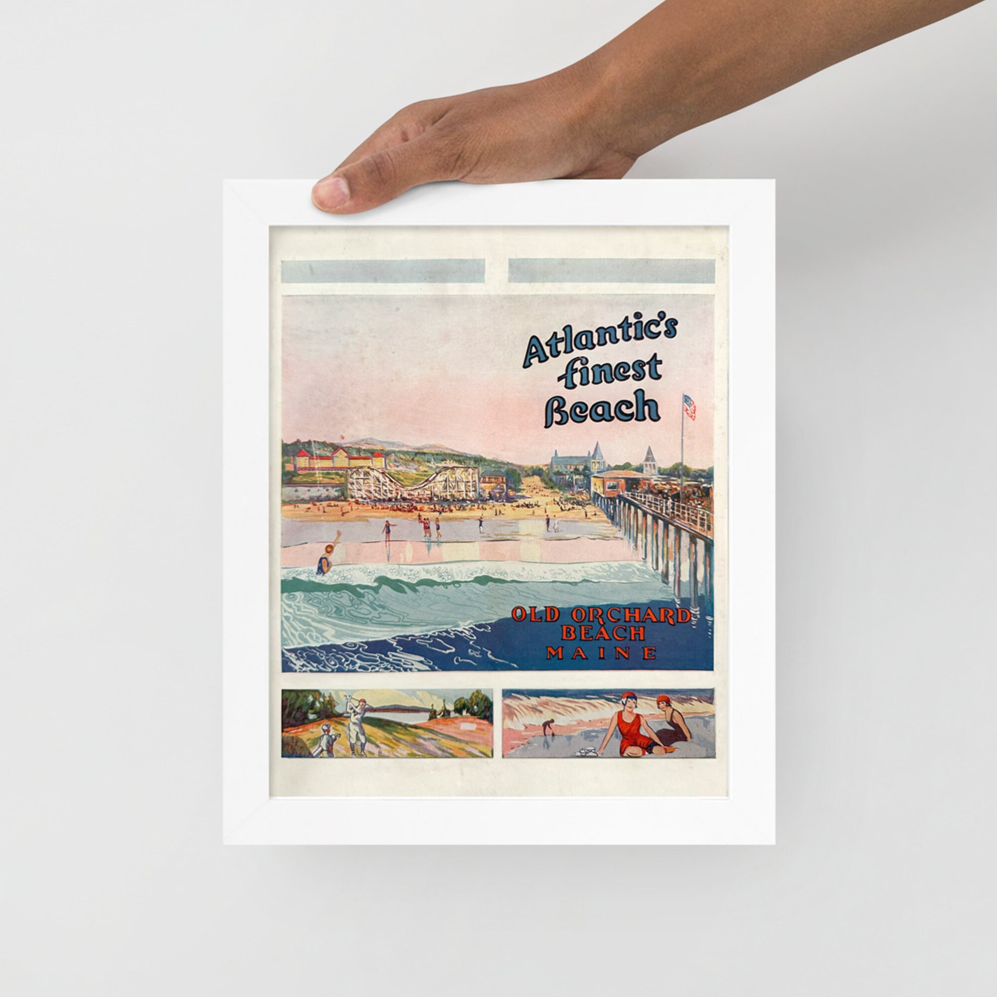 Old Orchard Beach Maine Wall Art | Authentic 1950s Maine Advertisement ...