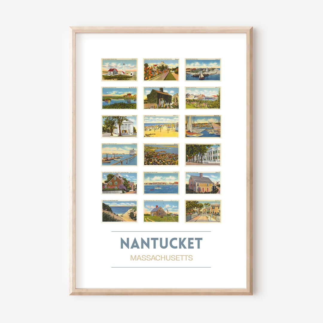 Nantucket, MA Vintage Postcard Poster | Nantucket Travel Print ...