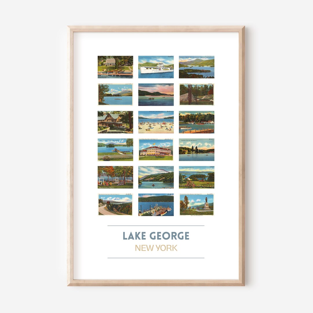 Lake George, NY Vintage Postcard Poster | Lake George Travel Print ...
