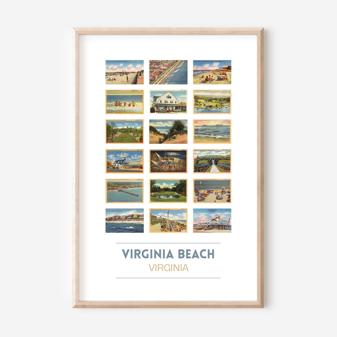 Virginia Beach Vintage Postcards Poster | Virginia Beach Travel Print ...