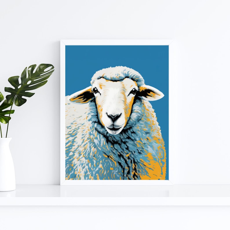 Pop Art Sheep Art Print | Blue and Yellow Sheep Wall Art | Sheep Poster ...
