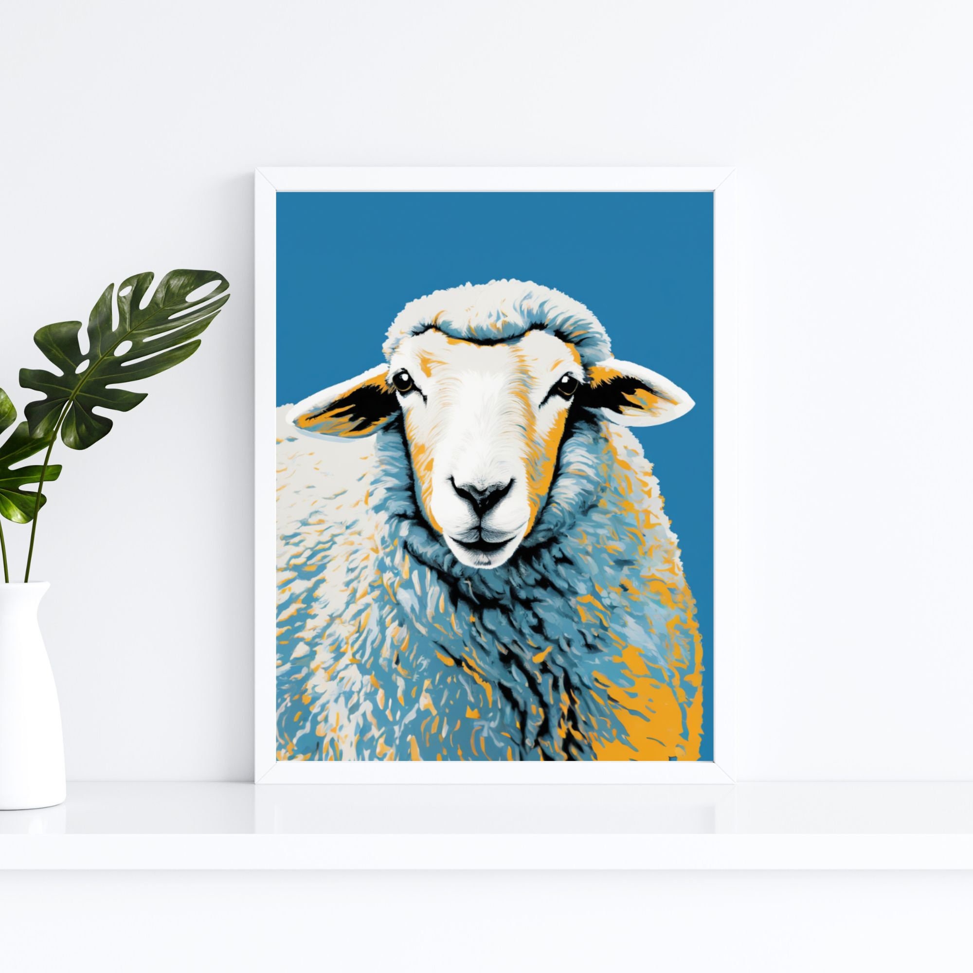 Pop Art Sheep Art Print Blue and Yellow Sheep Wall Art Sheep Poster ...