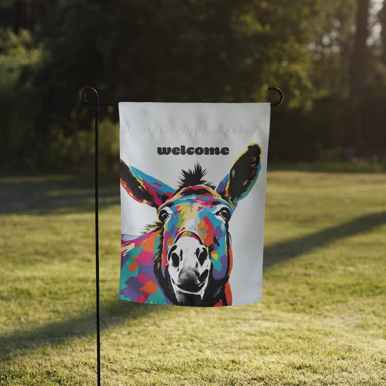 Donkey Welcome Flag | Donkey Garden Flag | Blue Mule Porch Decor | Farm ...