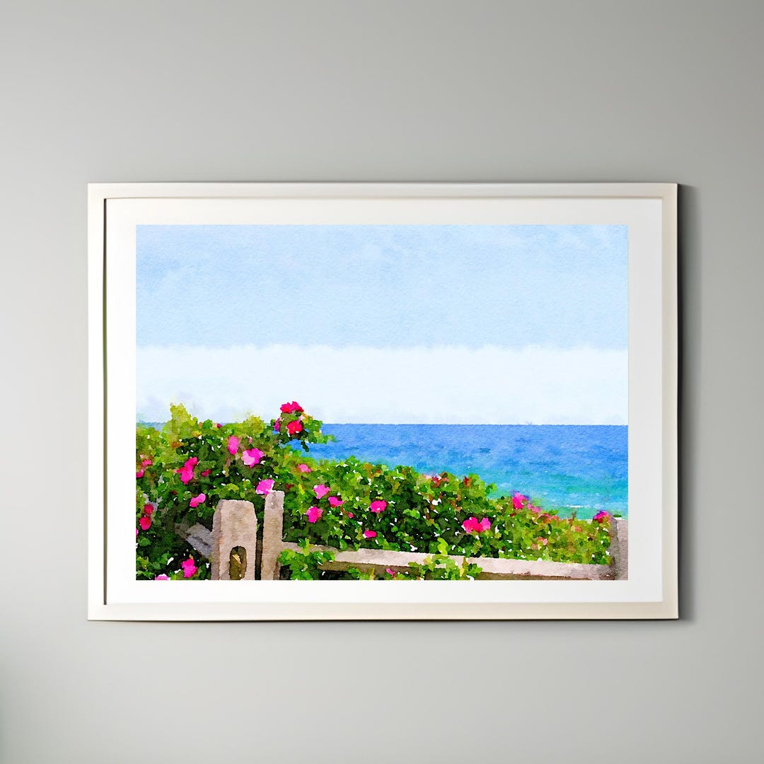 Beach Rose PRINTABLE Watercolor Poster | Landscape Rose Hip Floral Art ...