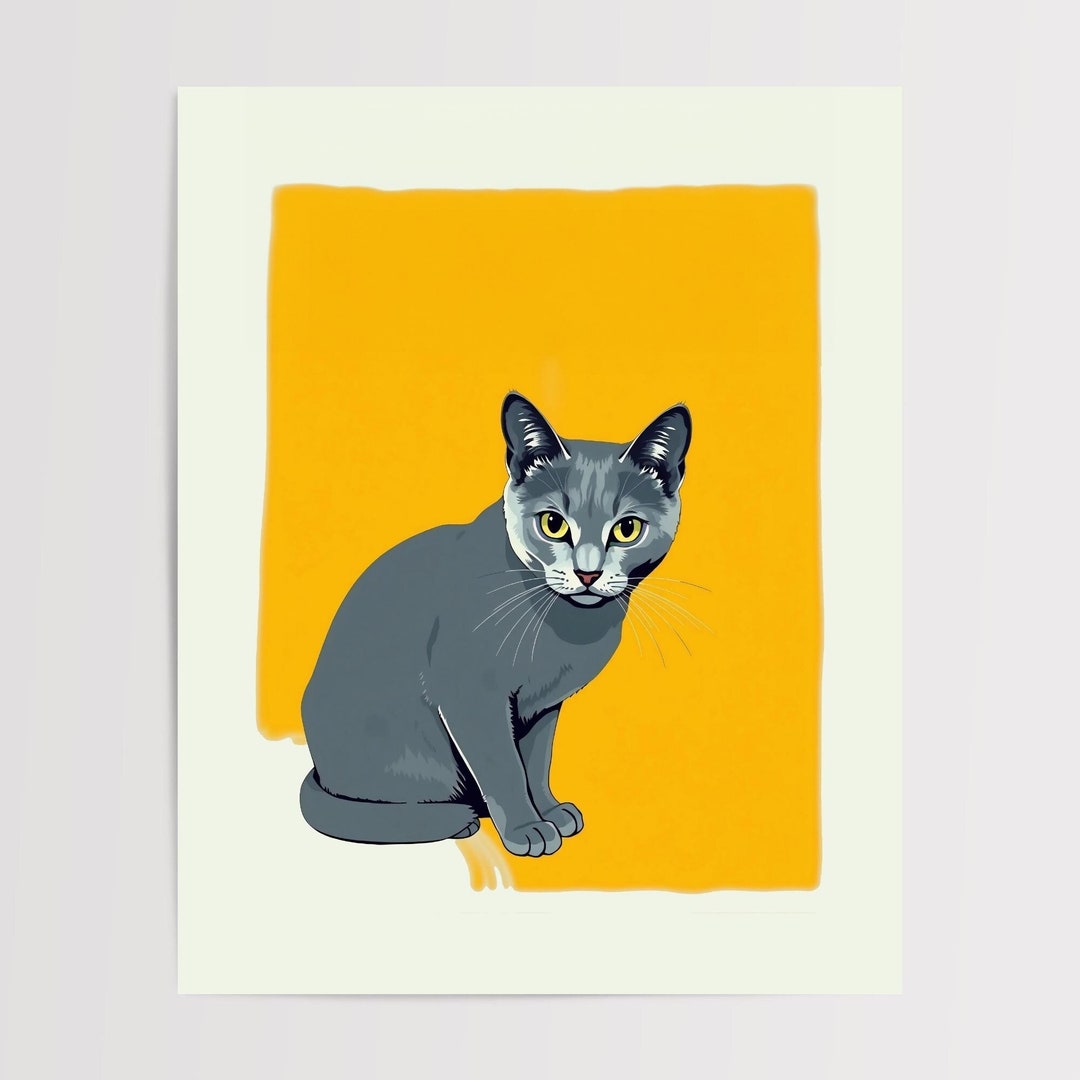 Grey Cat Art Print | Grey Cat Wall Art | Gifts for Cat Lovers | Pop Art ...