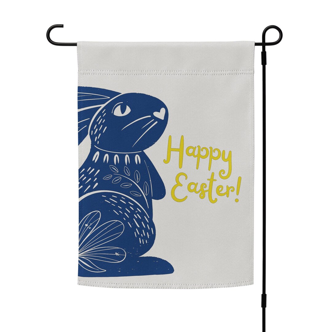 Happy Easter Garden Flag | Double-sided Folk Art Easter Bunny Flag ...