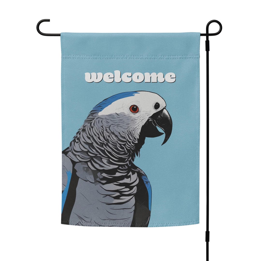 African Grey Parrot Welcome Flag | Double-sided Grey Parrot Garden Flag ...