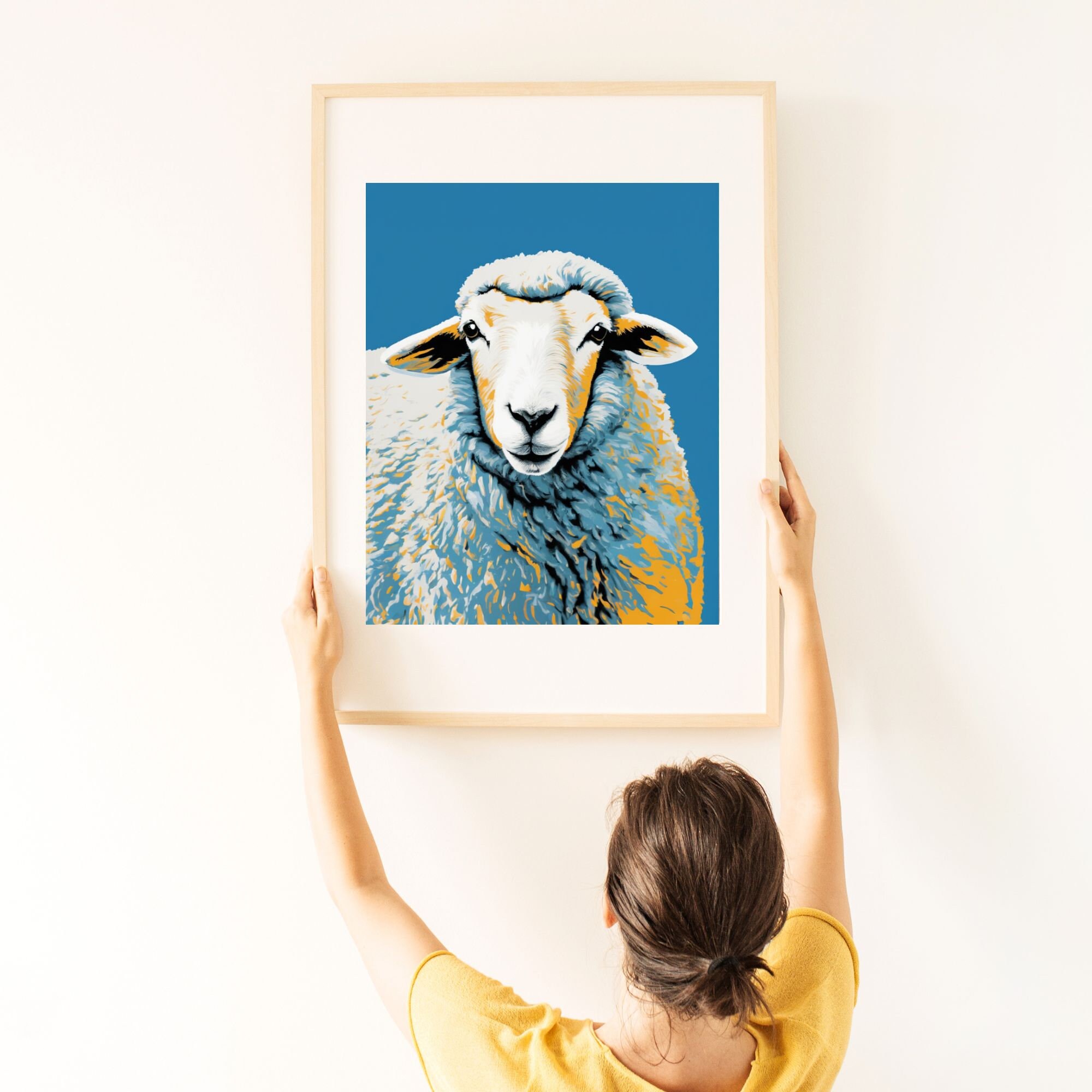 Pop Art Sheep Art Print | Blue and Yellow Sheep Wall Art | Sheep Poster ...