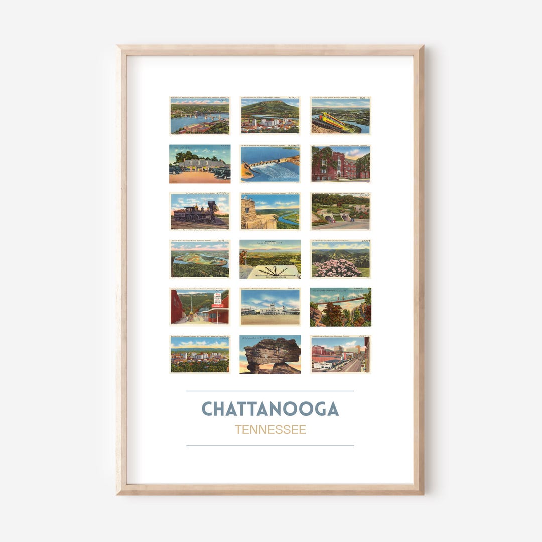 Chattanooga, TN Vintage Postcards Poster | Chattanooga Travel Print ...