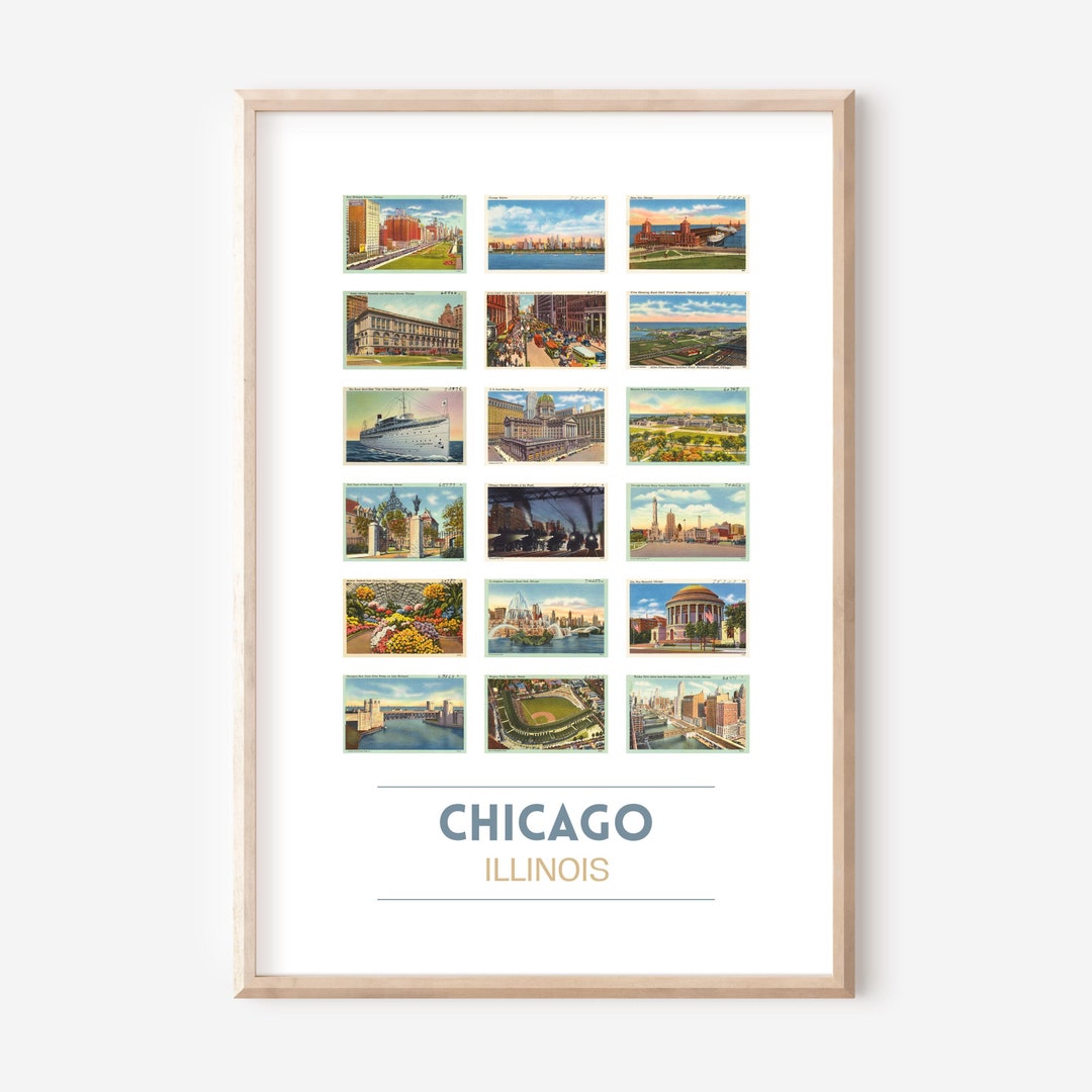 Chicago Vintage Postcards Poster | Chicago, Illinois Travel Print ...