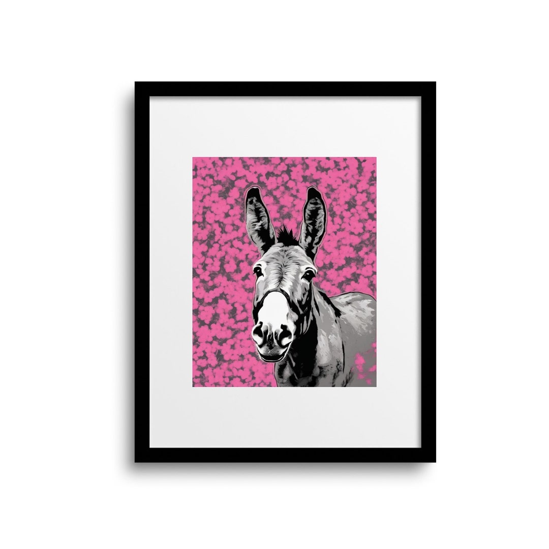 Donkey Art Print | Pink Floral Mule Wall Art | Pink Pop Art Print ...