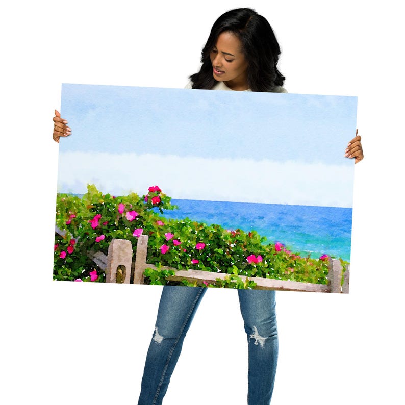 Beach Rose PRINTABLE Watercolor Poster | Landscape Rose Hip Floral Art ...