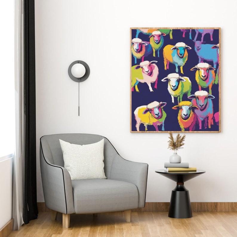 Flock of Sheep Art Print | Pop Art Sheep Art Print | Sheep Wall Art ...