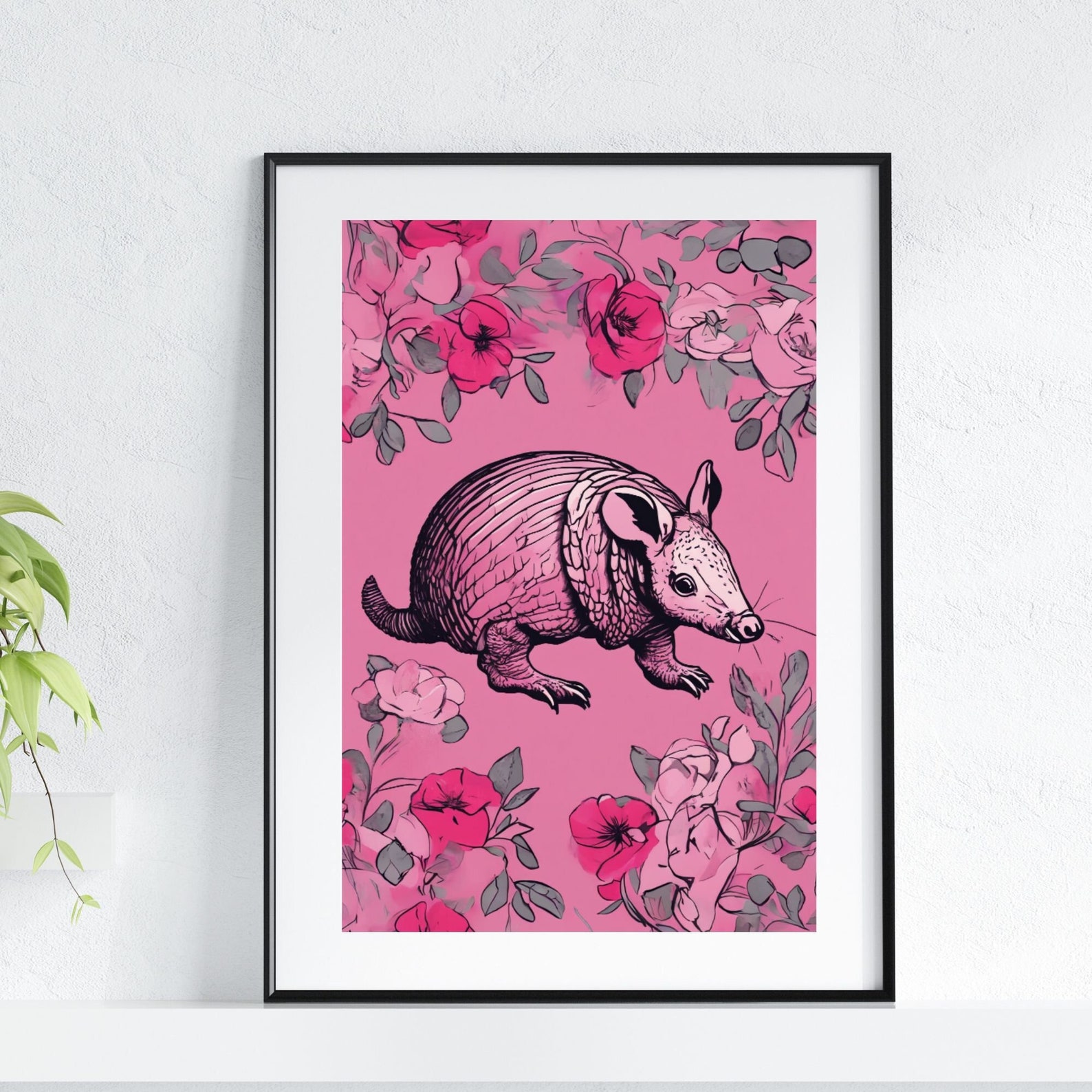 Pink Pop-art Armadillo Art Print | Flowers and Armadillo Wall Art ...