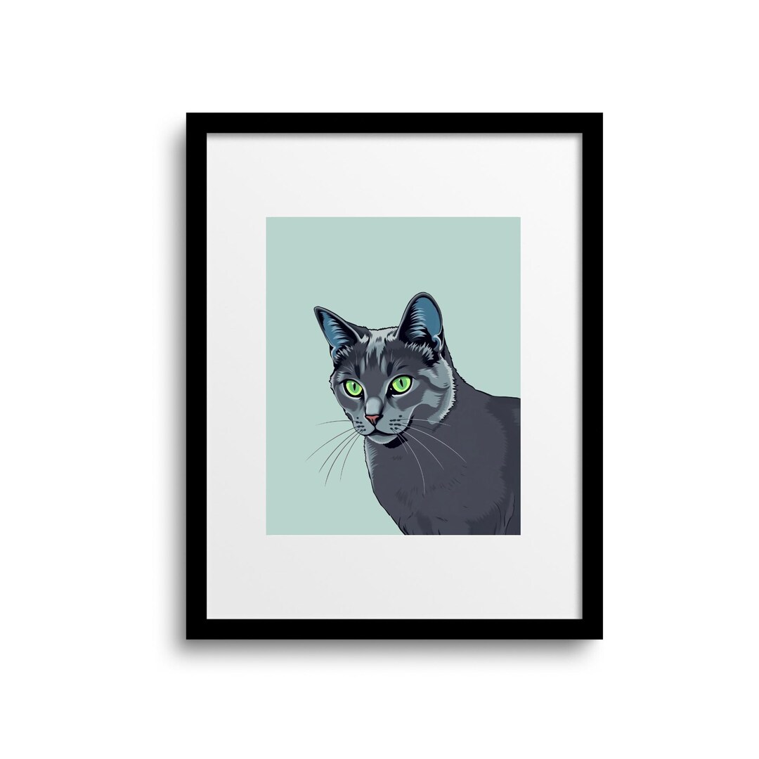 Grey Cat Pop-art Print Grey Cat Wall Art Grey Cat Art Print Green Eyed ...