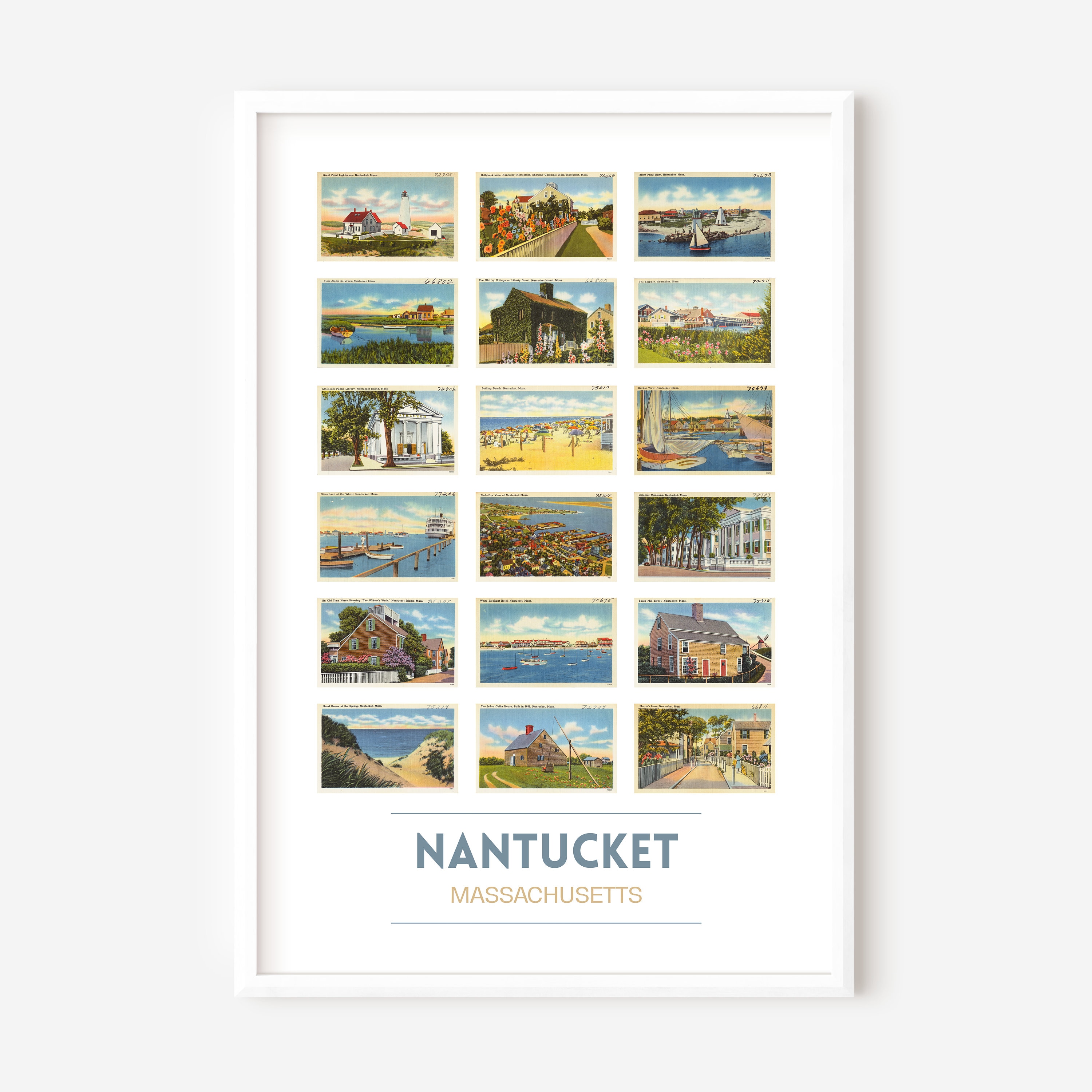 Nantucket, MA Vintage Postcard Poster | Nantucket Travel Print ...