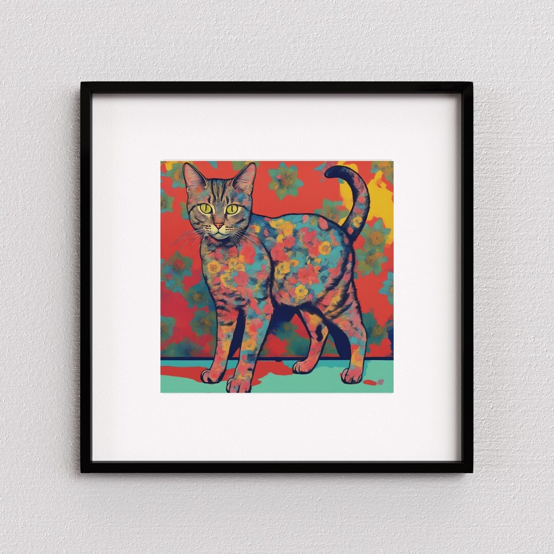 Floral Cat Pop Art PRINTABLE Wall Art | Tabby Cat Art Print | Colorful ...
