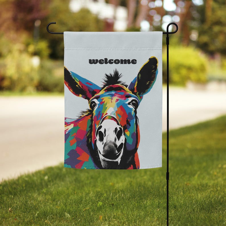 Donkey Welcome Flag | Donkey Garden Flag | Blue Mule Porch Decor | Farm ...