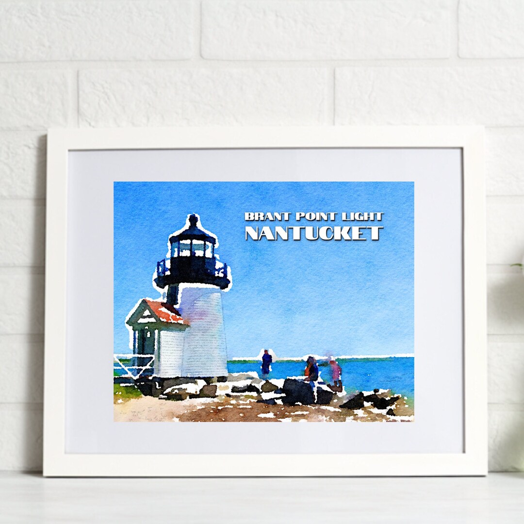 Nantucket Lighthouse PRINTABLE Watercolor | Brant Point Light Wall Art ...